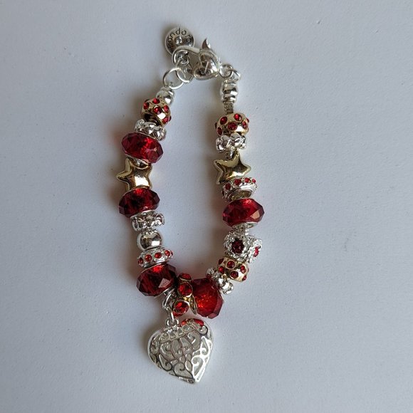 Pandora | Jewelry | Pandora Silver Heart Red Beads Bracelet | Poshmark